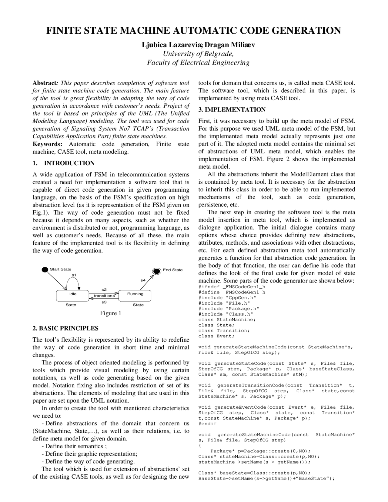 Finite State Machine Automatic Code Generation | CS 6463 - Docsity