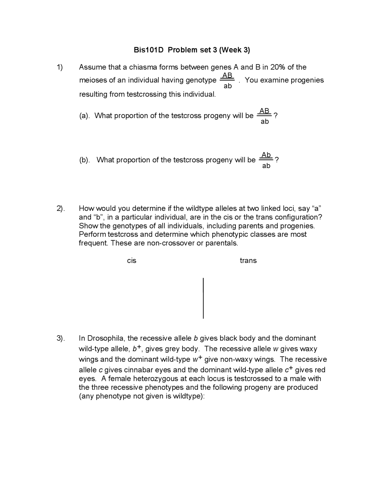 Problem Set 3 On Genes And Gene Expression Bis 101 Docsity