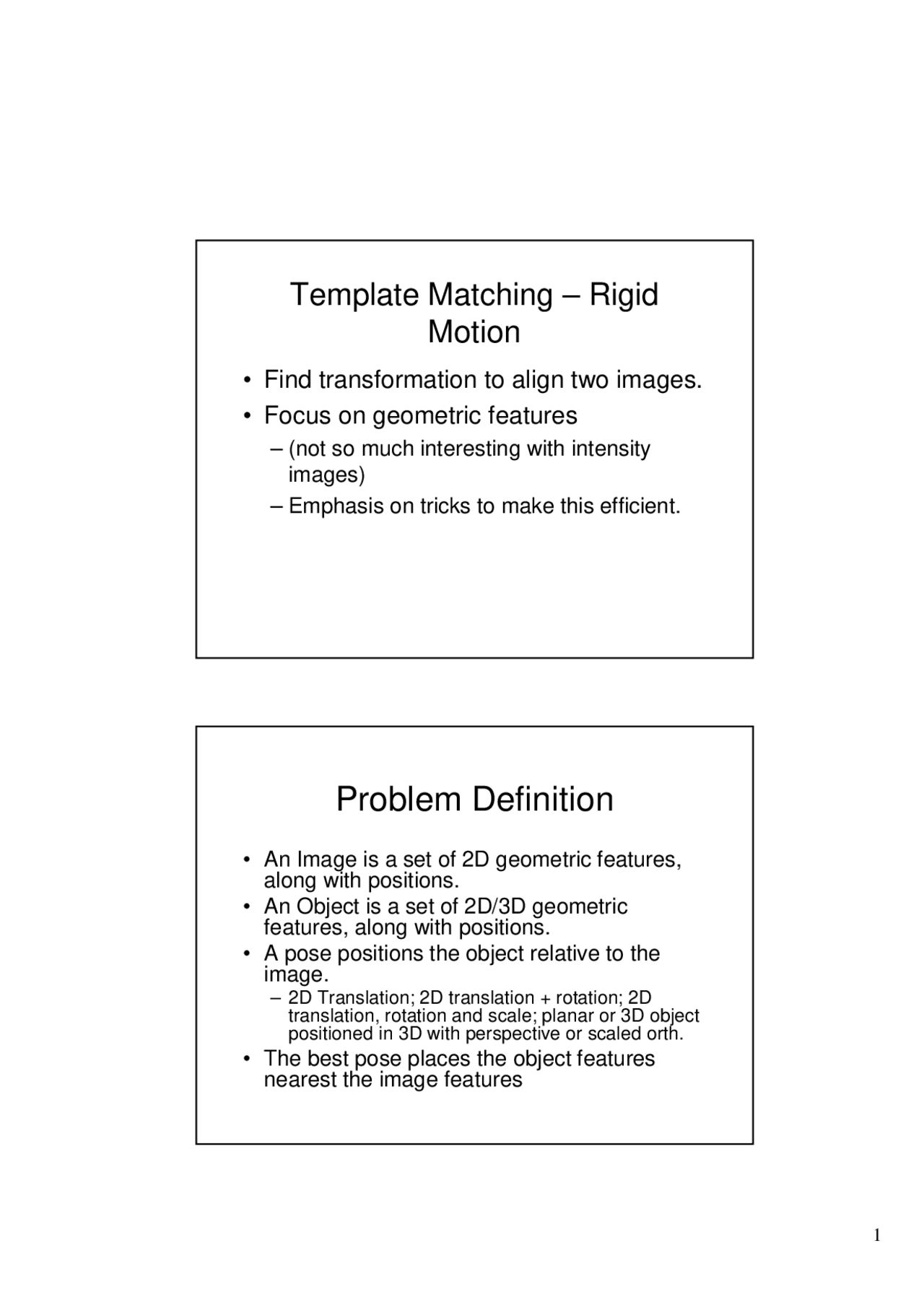 Lecture Slides On Template Matching Rigid Motion Cmsc 828 Docsity