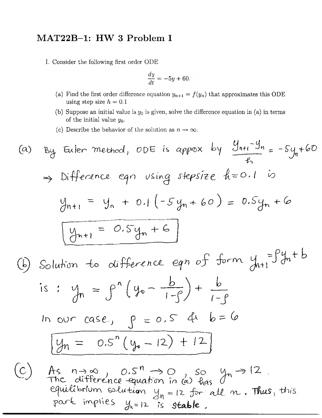 Homework 3 Problems 1 with Solutions - Differential Equations | MAT ...