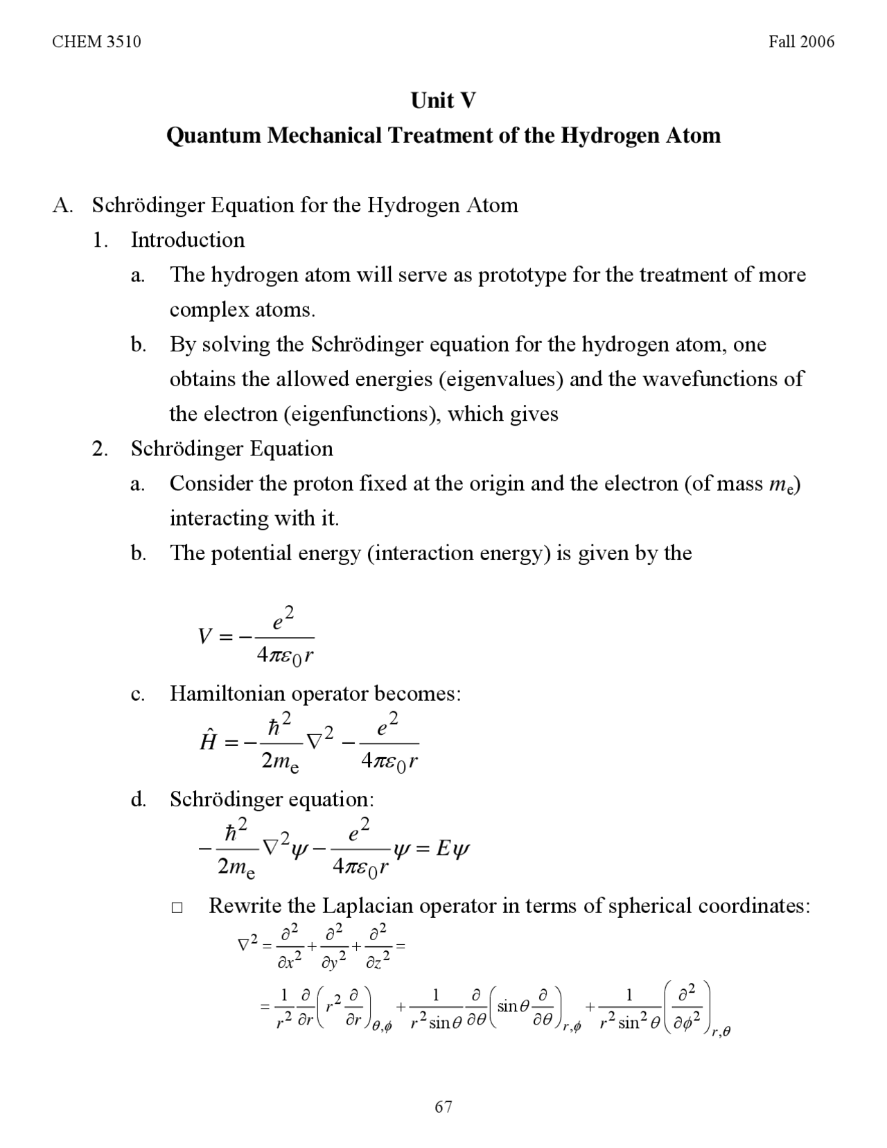 Quantum Mechanical Treatment of the Hydrogen Atom - Physical Chemistry ...