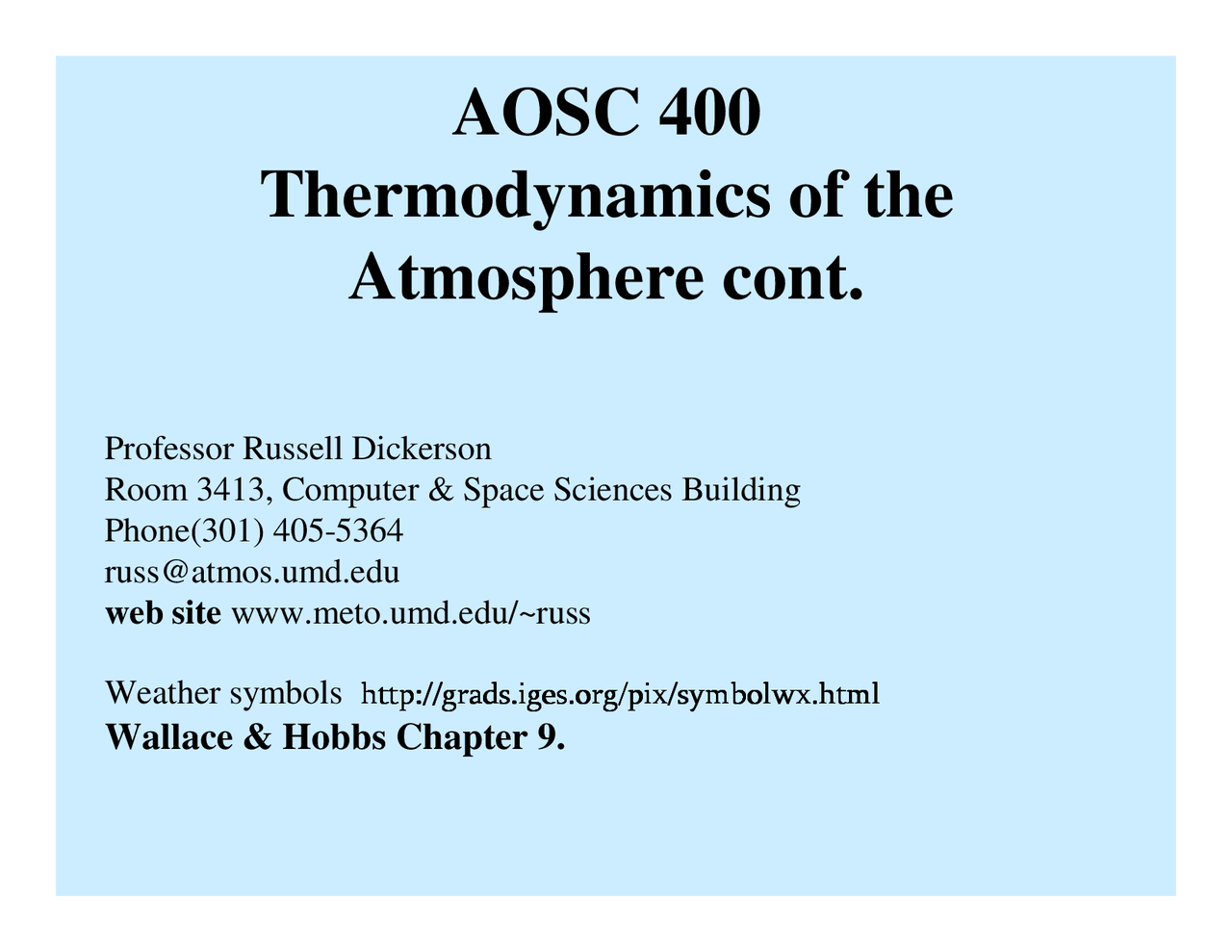 Thermodynamics Of The Atmosphere Lecture Slides Aosc 400 Docsity