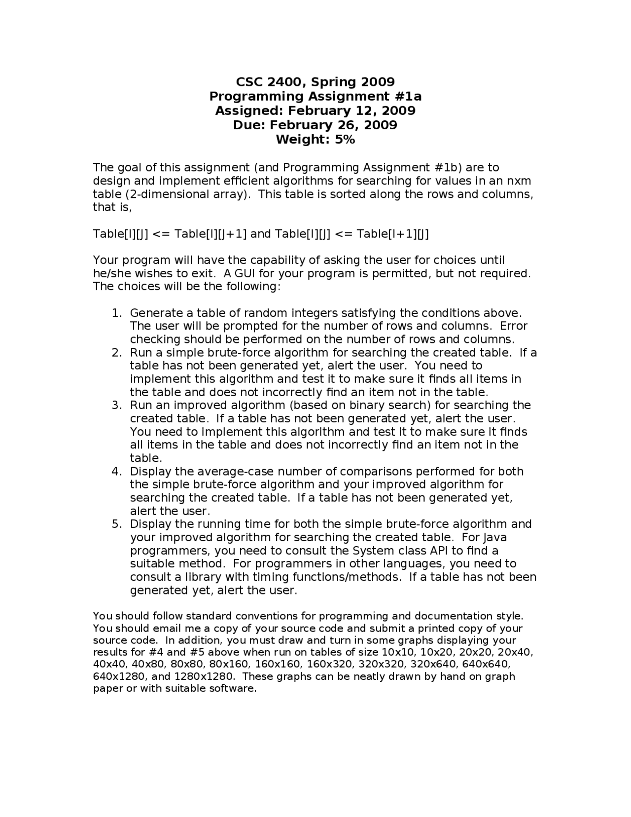 Design Of Algorithms Programming Assignment 1 Csc 2400 Docsity 2206
