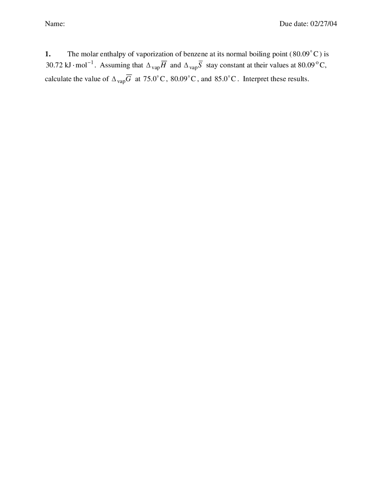 Assignment 5 Questions For Physical Chemistry Chem 3520 Assignments