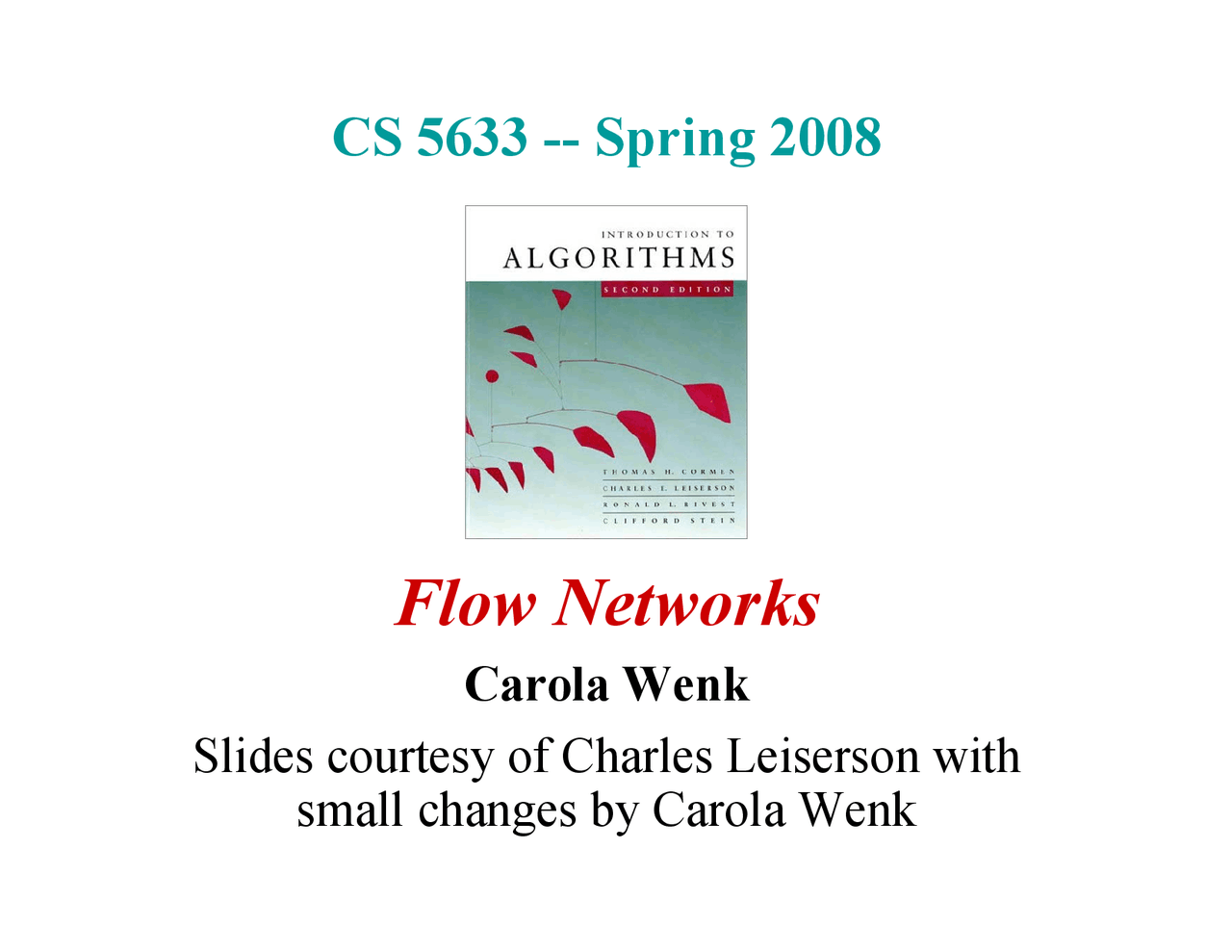Analysis of Algorithms - Flow Networks - Lecture Slides | CS 5633 - Docsity