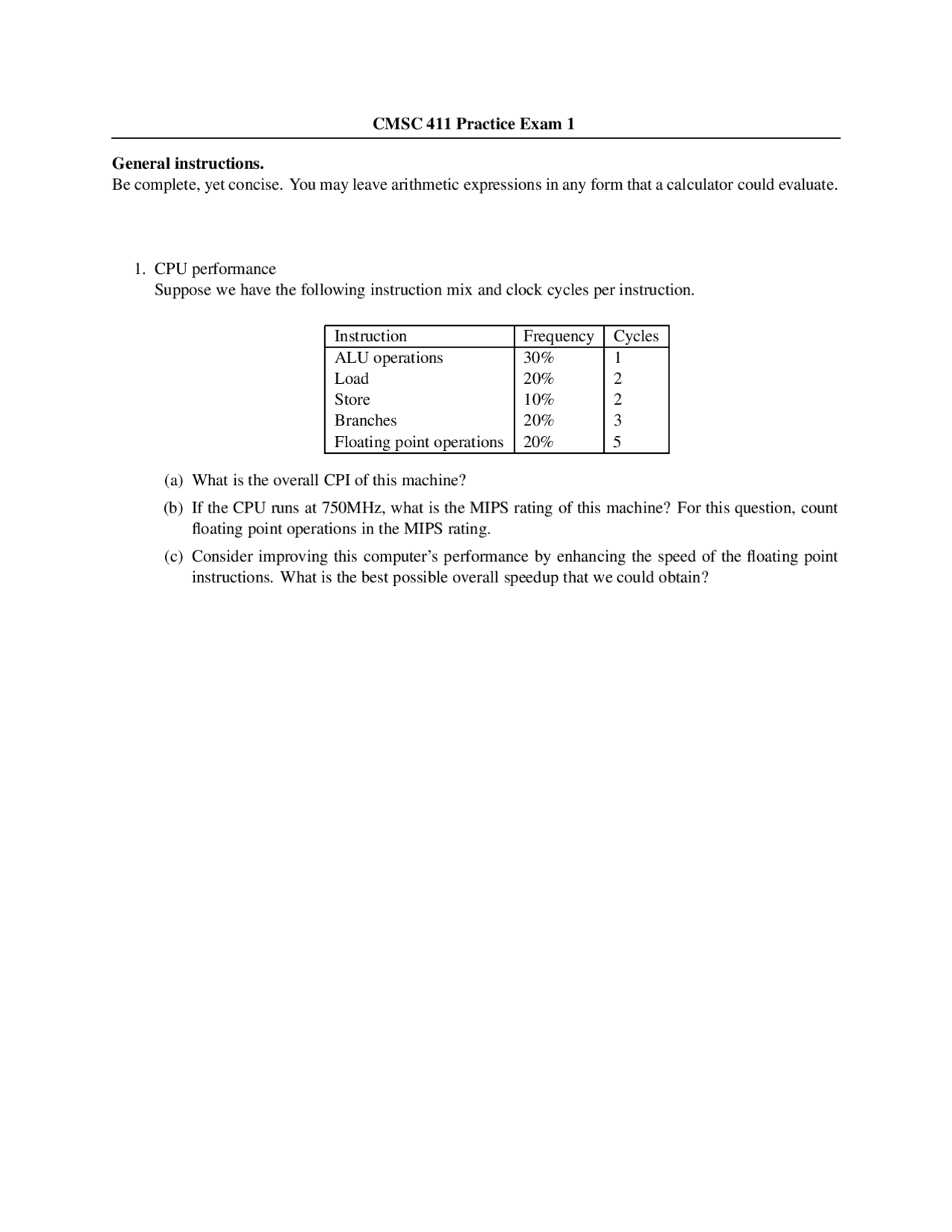 Practice Exam System Architecture Cmsc 411 Docsity