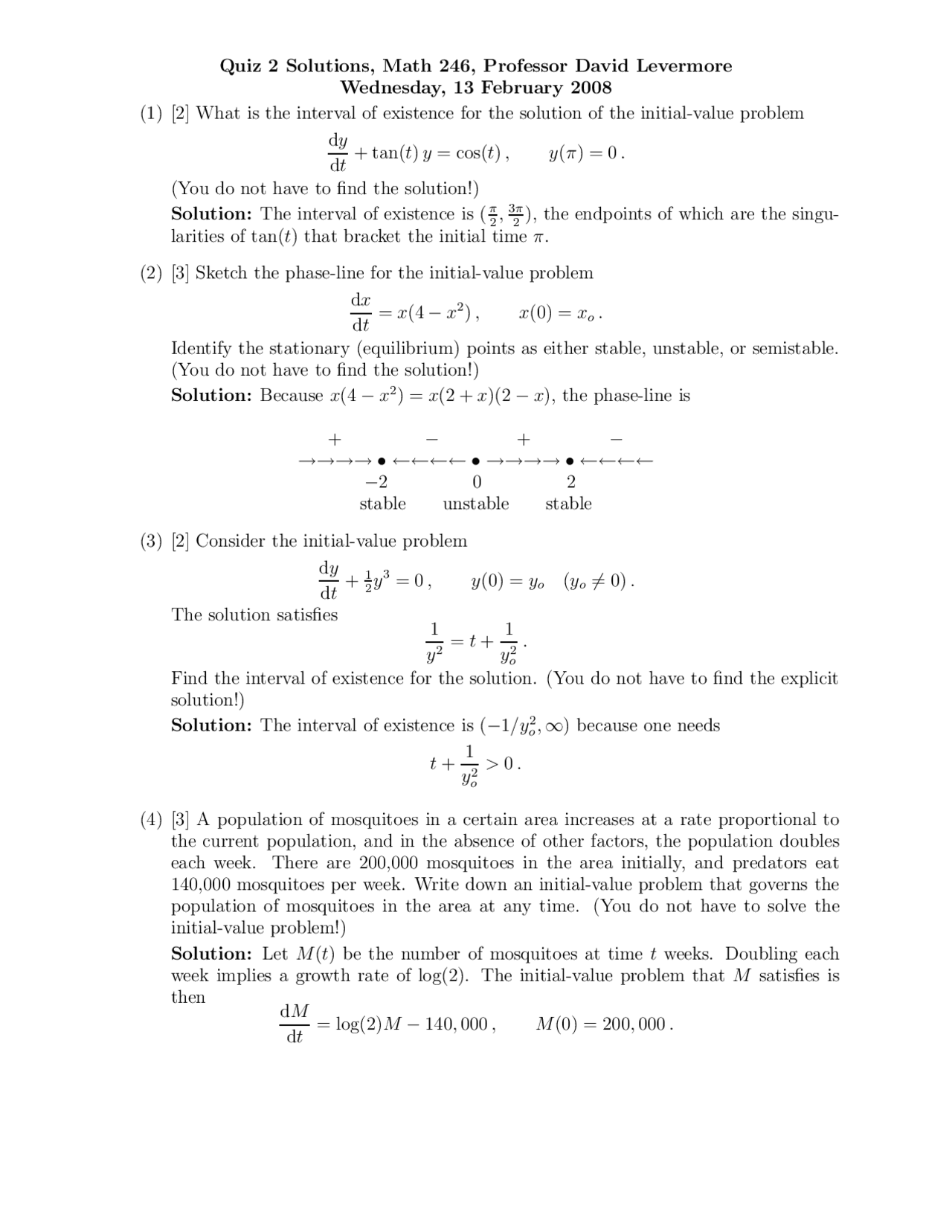 Quiz 2 Solution Differential Equation For Science And Engineering