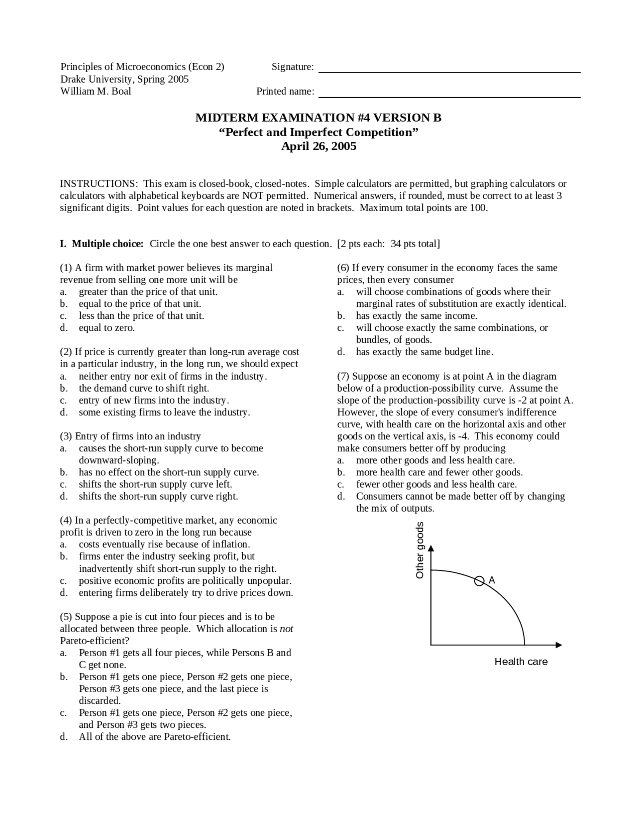 Midterm Exam 4 Questions For Principles Of Macroeconomics Econ 002