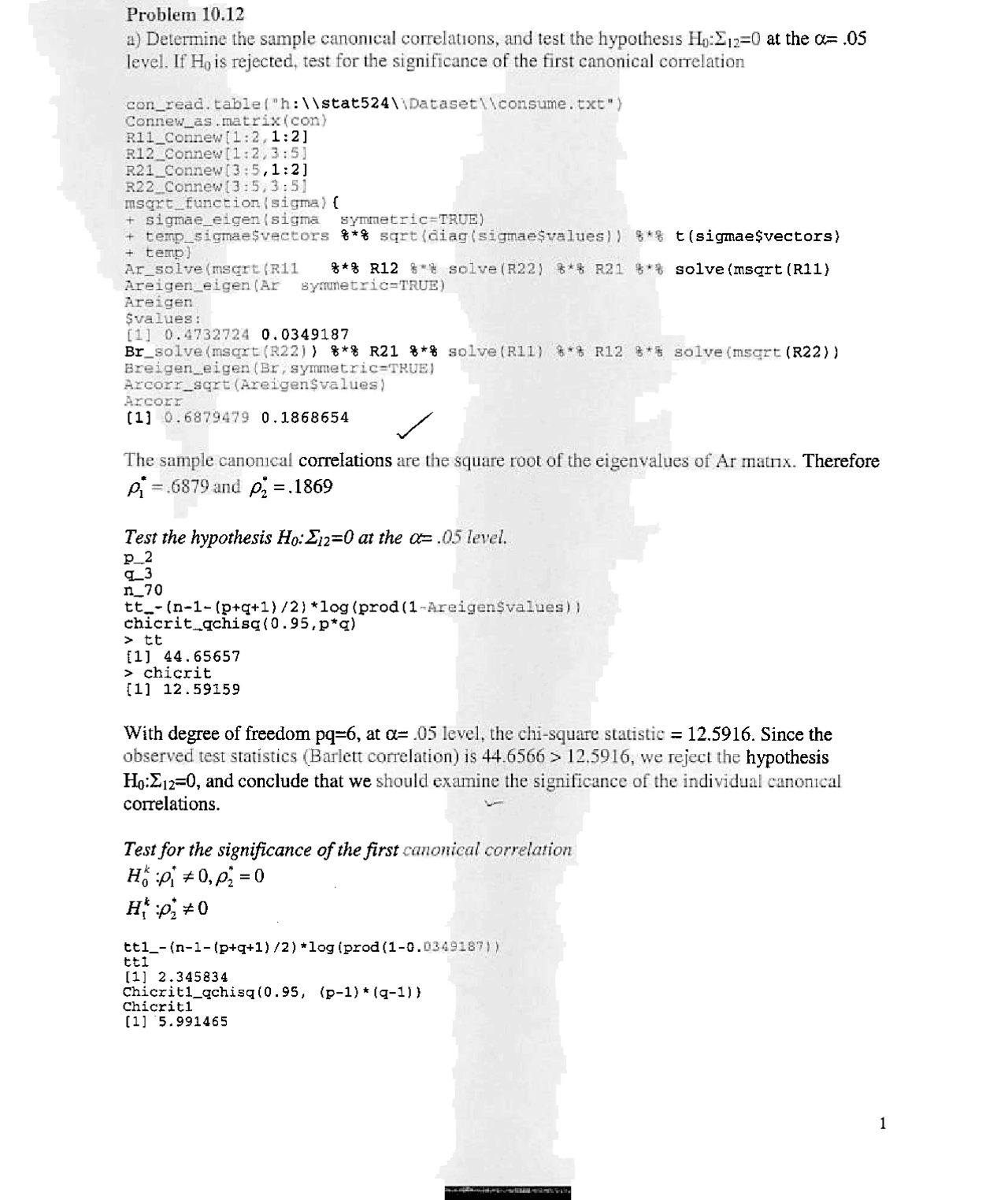 Solved Problems For Assignment 7 Applied Multivariate Analysis Stat