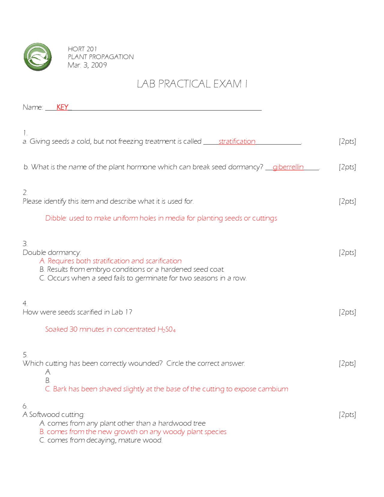Solved Lab Practical Exam 1 For Plant Propagation Hort 20100 Docsity
