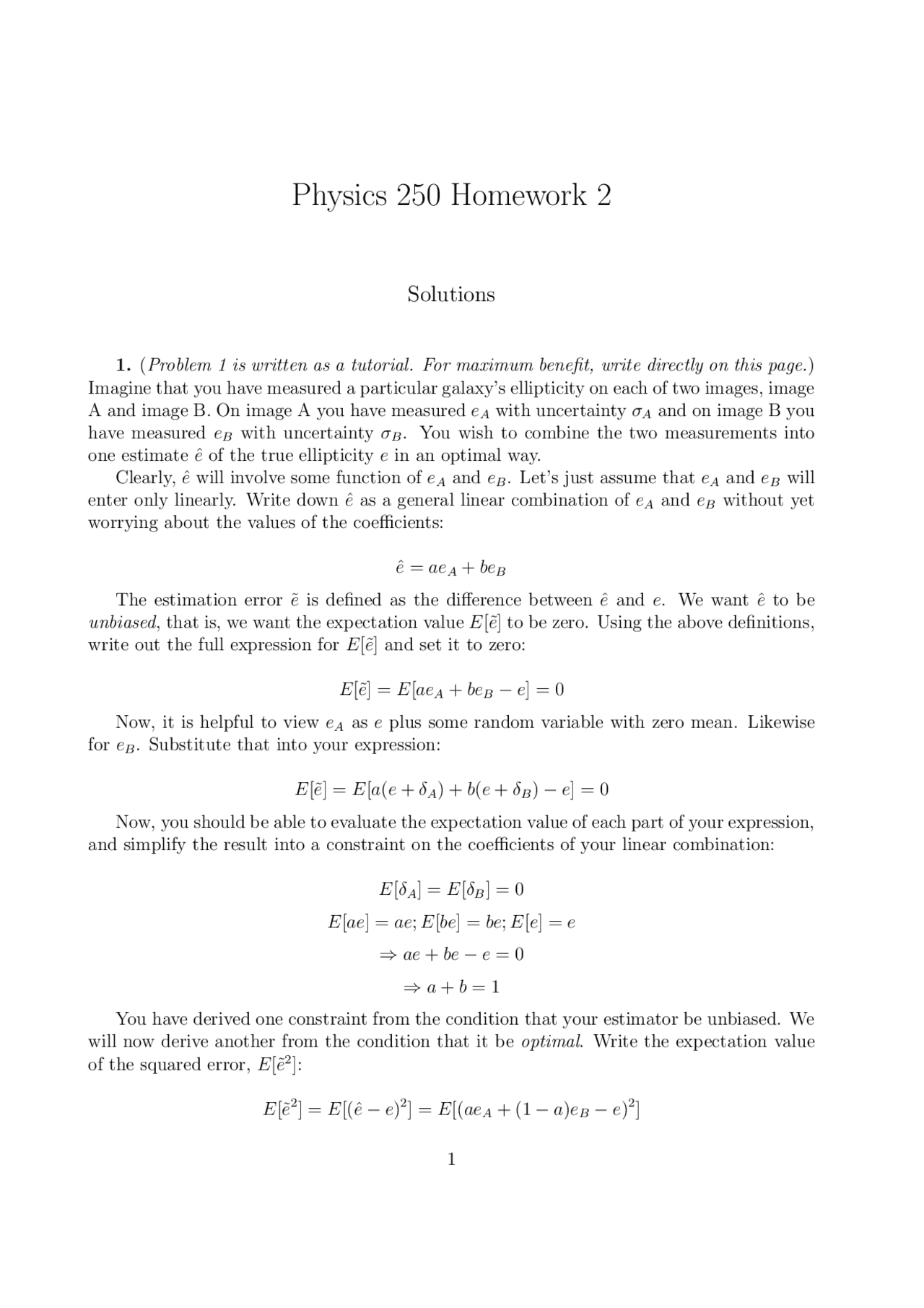 Homework 2 With Solutions For Special Topics Phy 250 Docsity
