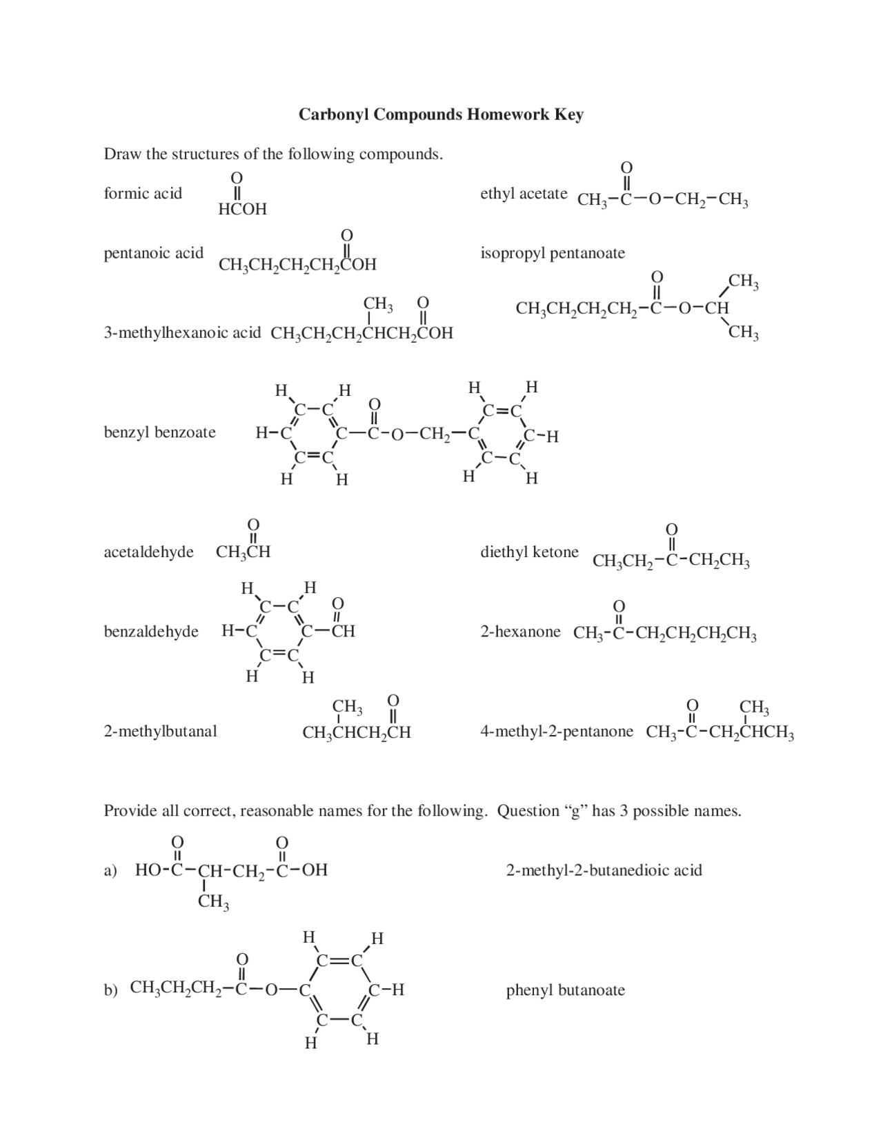 Carbonyl Compounds Principles Of Chemistry Lab Ii Homework Key