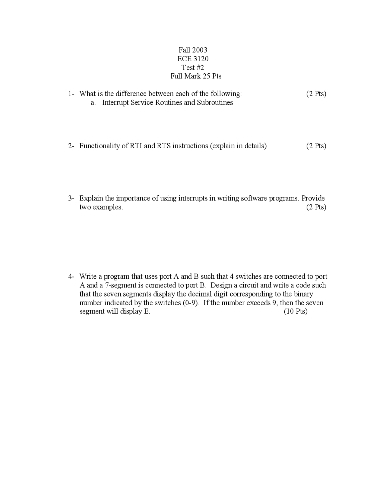 7 Questions Exam 2 Microcomputer Systems Ece 3120 Docsity