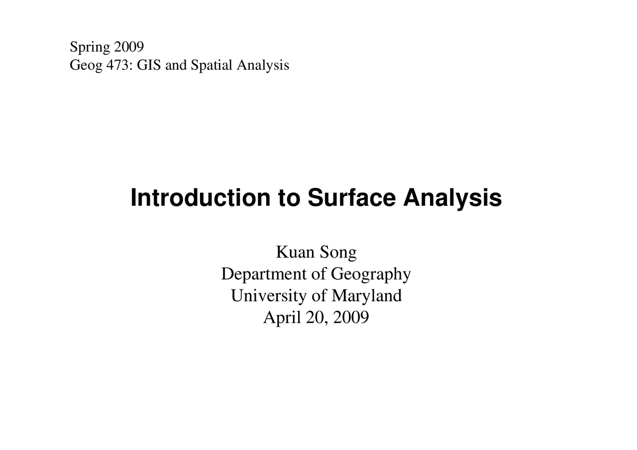 Introduction To Surface Analysis Lecture Slides Geog 473 Docsity