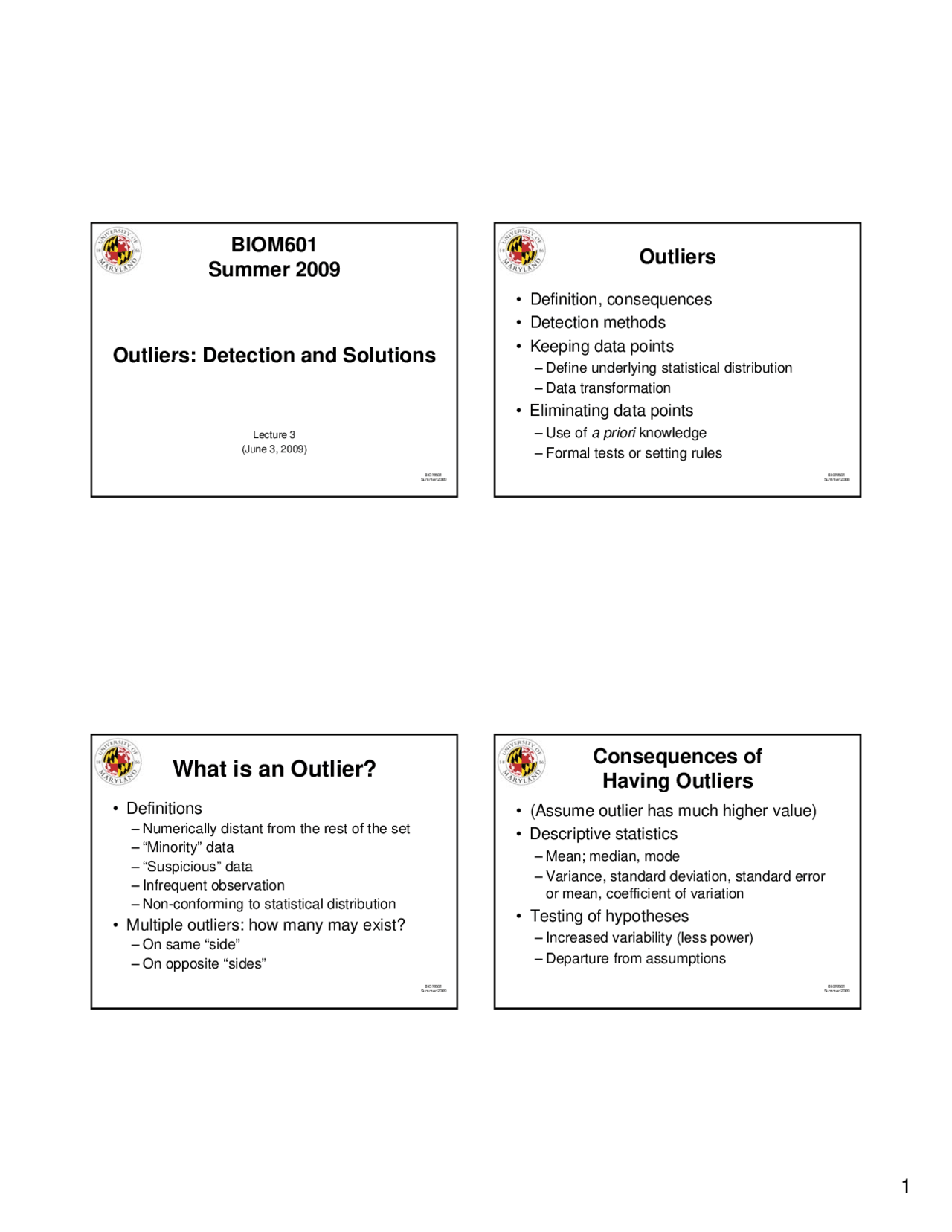 Outliers Detection And Solutions Biostatistics I Biom 601 Docsity