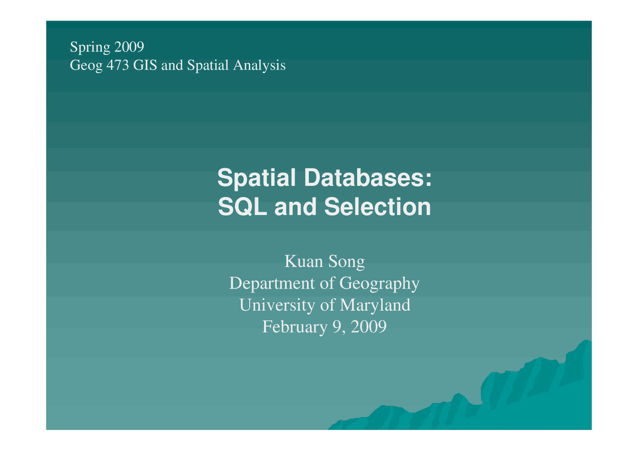 Spatial Databases Sql And Selection Geog 473 Docsity