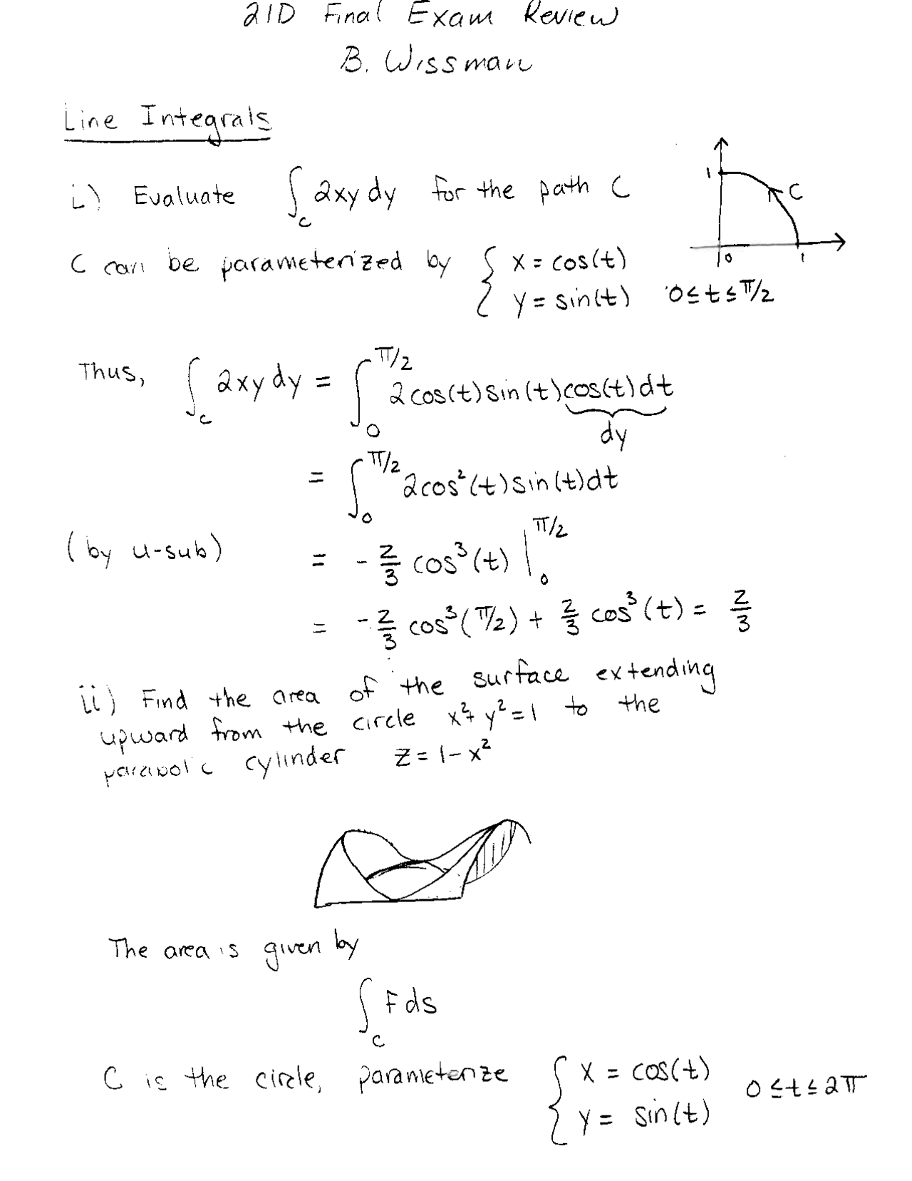 Final Exam Review On Line Integrals Vector Analysis Mat 021d Docsity