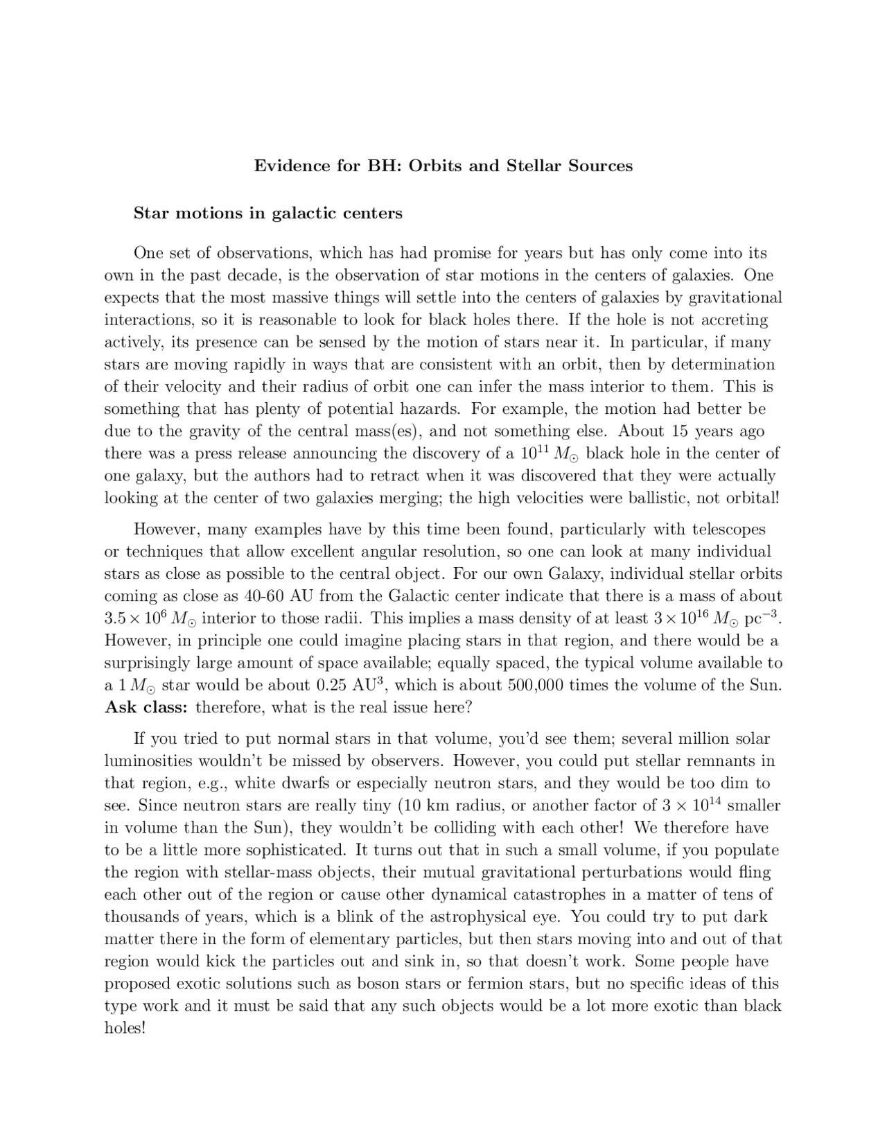 Evidence For Bh Orbits And Stellar Sources Astr 680 Docsity