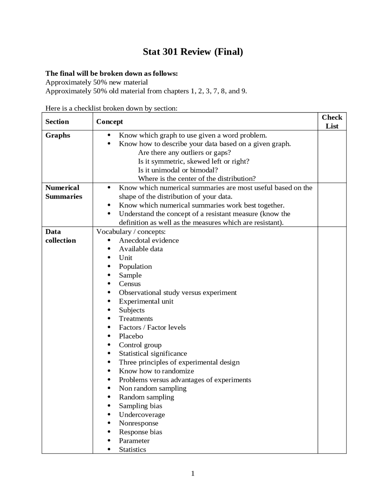 Final Exam Review Elementary Statistical Methods Stat 30100 Docsity