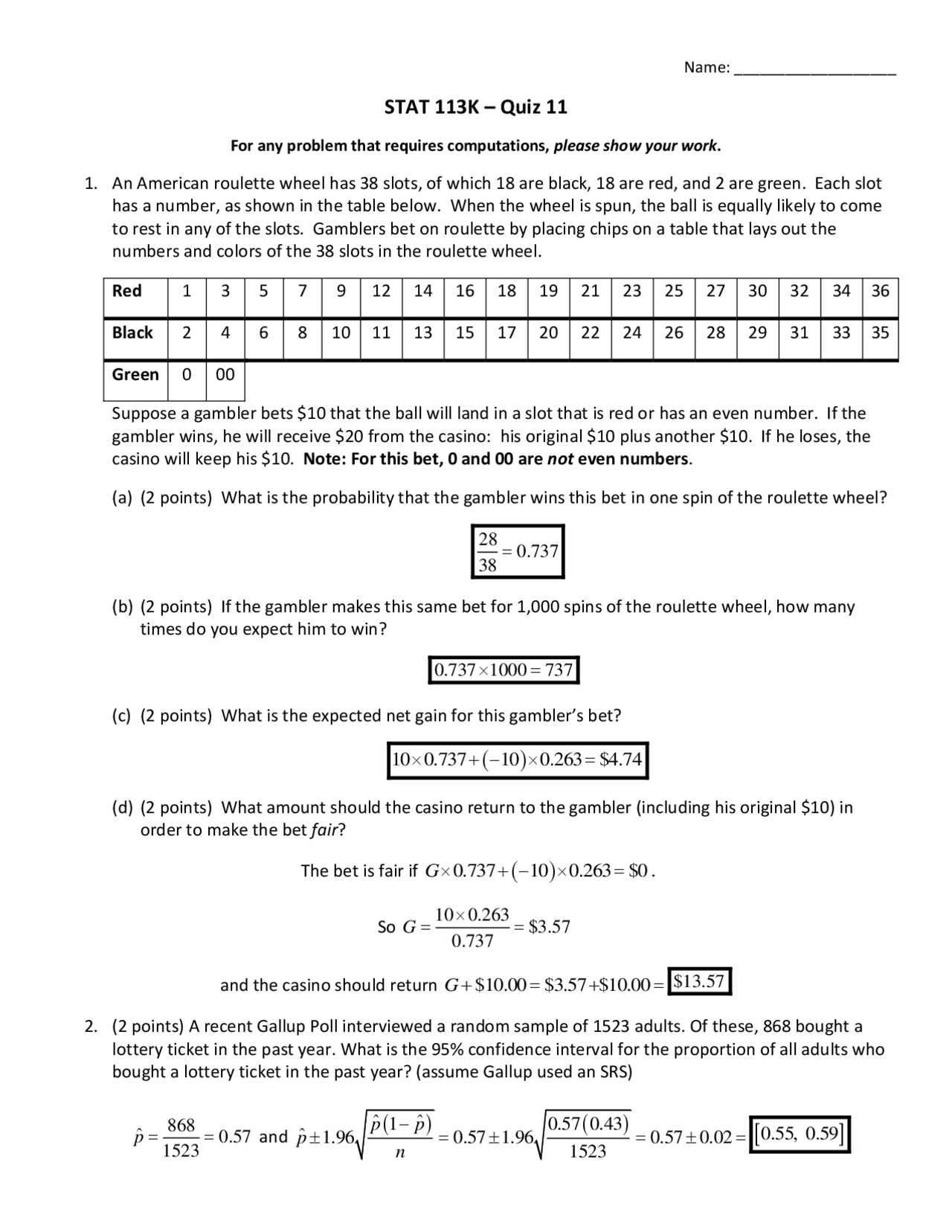 Solutions For Quiz 11 Statistics And Society Stat 11300 Docsity