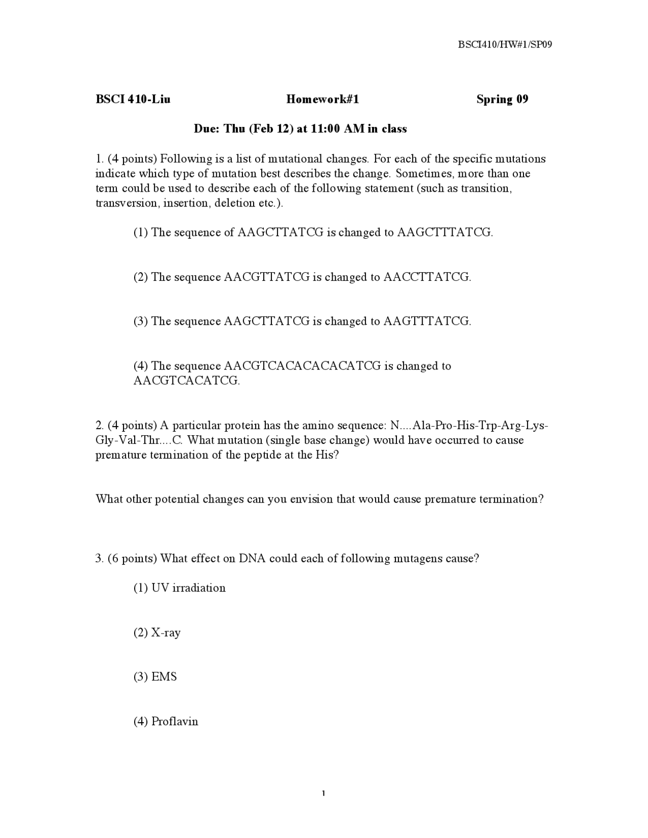 10 Problems On Molecular Genetics Assignment 9 Bsci 410 Docsity
