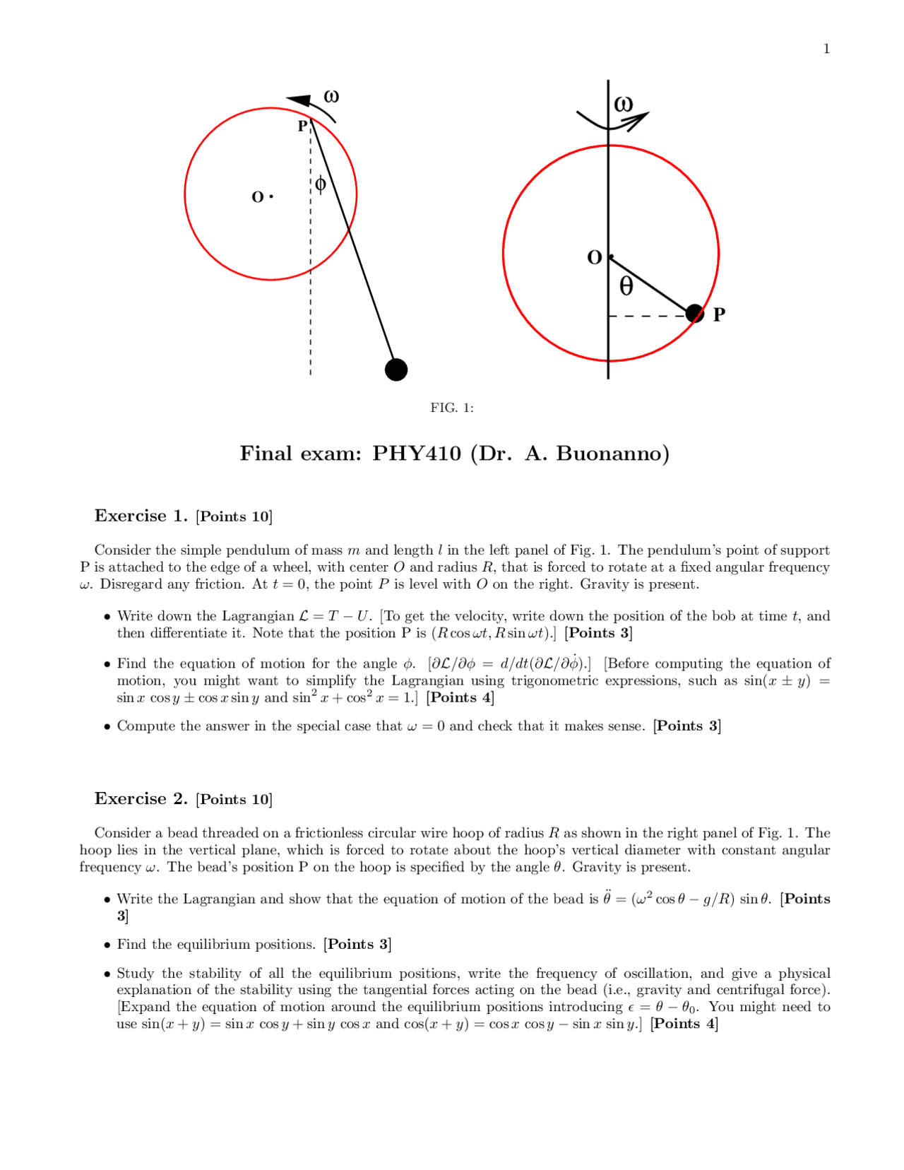 Final Exam Questions | Classical Mechanics | PHYS 410 - Docsity