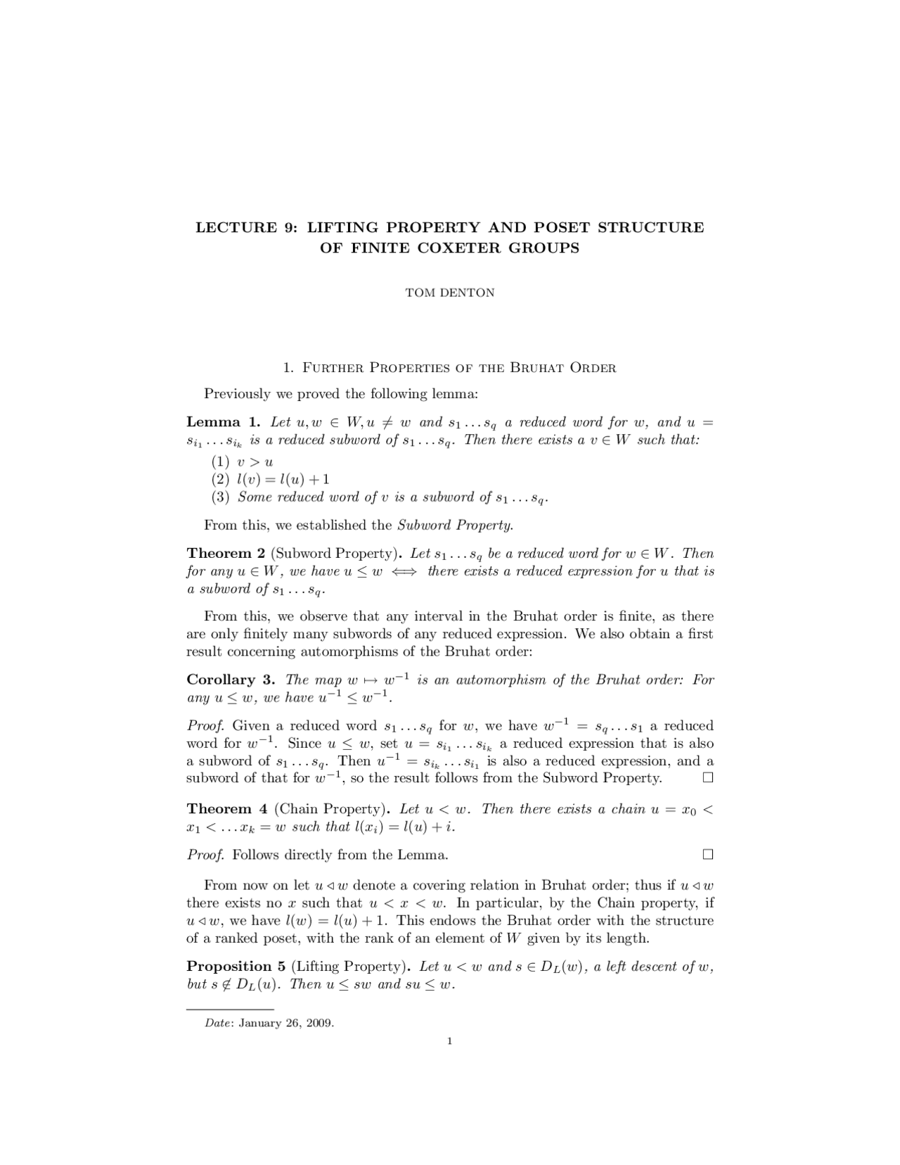 Lifting Property and Poset Structure of Finite Coxeter Groups | MAT 280 ...