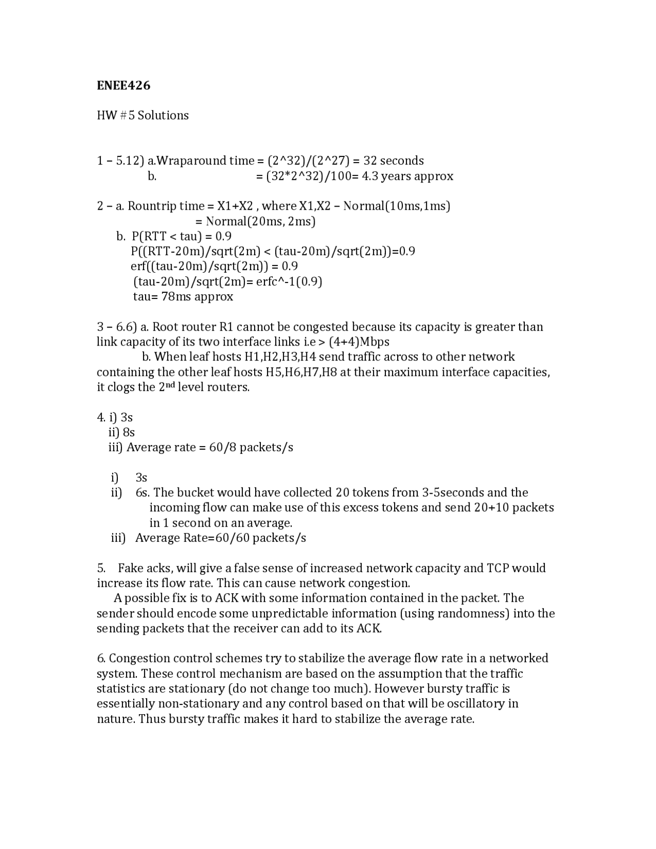 Homework 5 With Solutions Communication Networks Enee 426 Assignments Organizational
