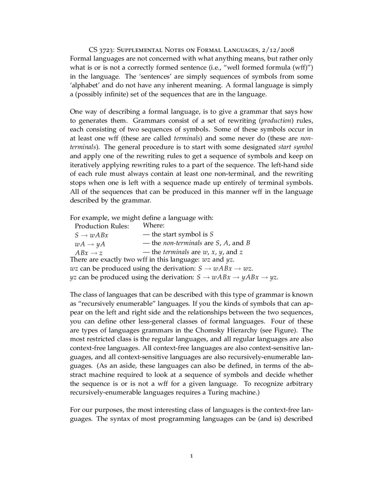 Lecture Notes On Formal Languages Cs 3723 Docsity 