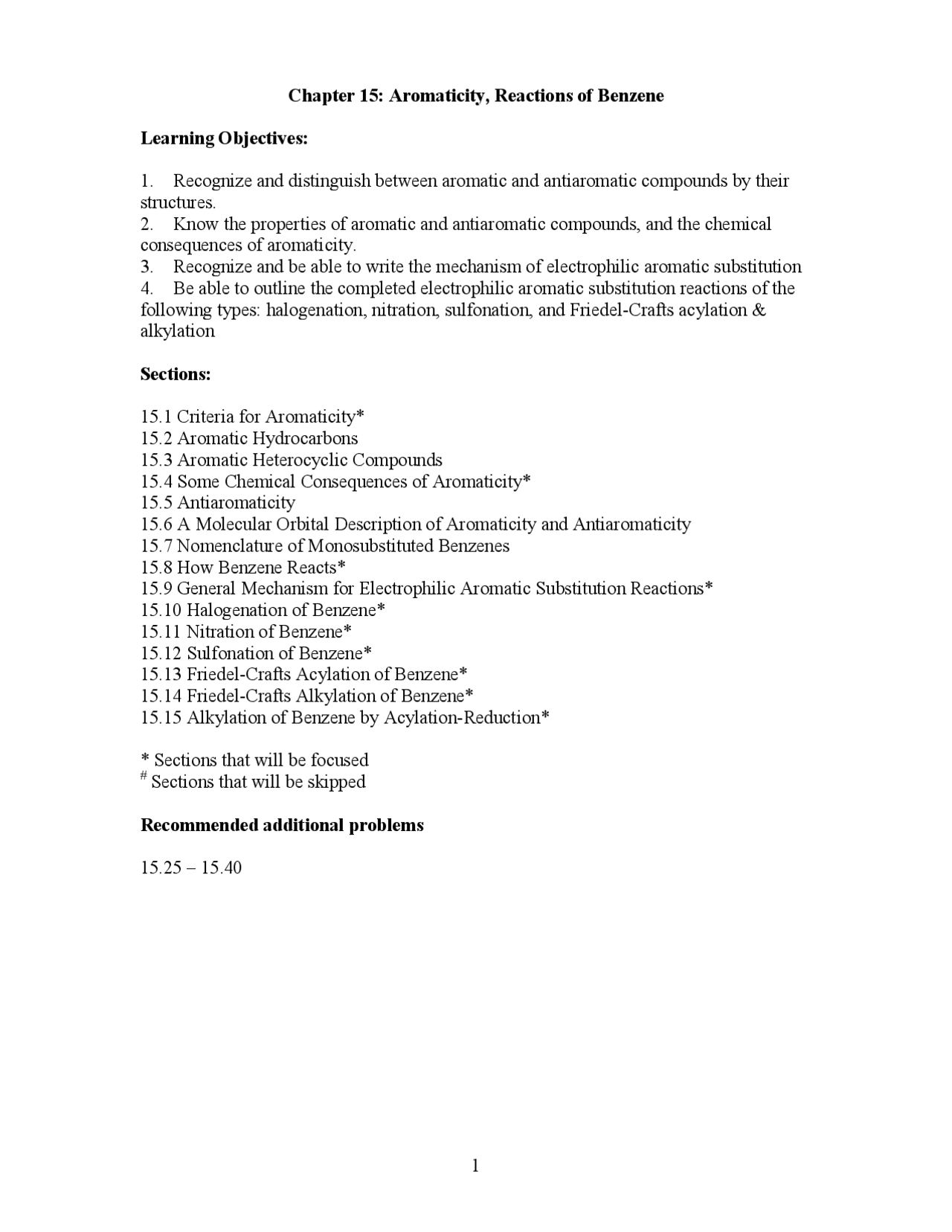 Aromaticity And Reactions Of The Benzene Outline Chem 2320 Docsity