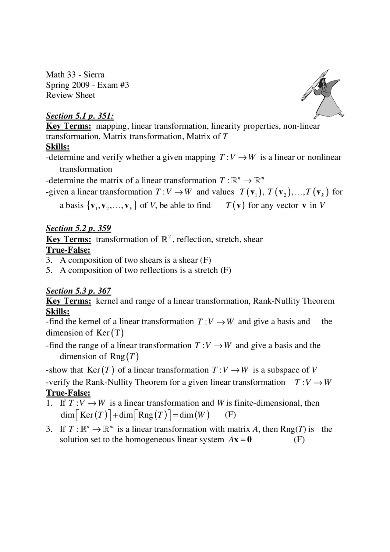 Differential Equations And Linear Algebra Exam 3 Review Sheet Math