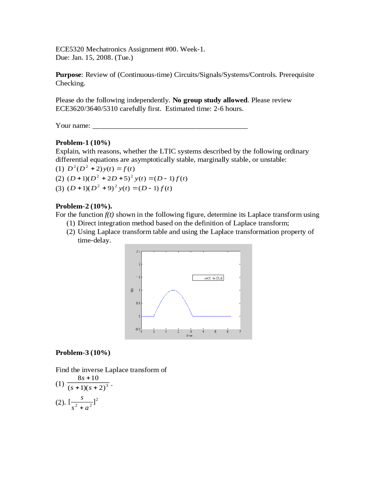 Mechatronics Assignment: Stability, Laplace Transforms, and Transfer Function | Assignments ...