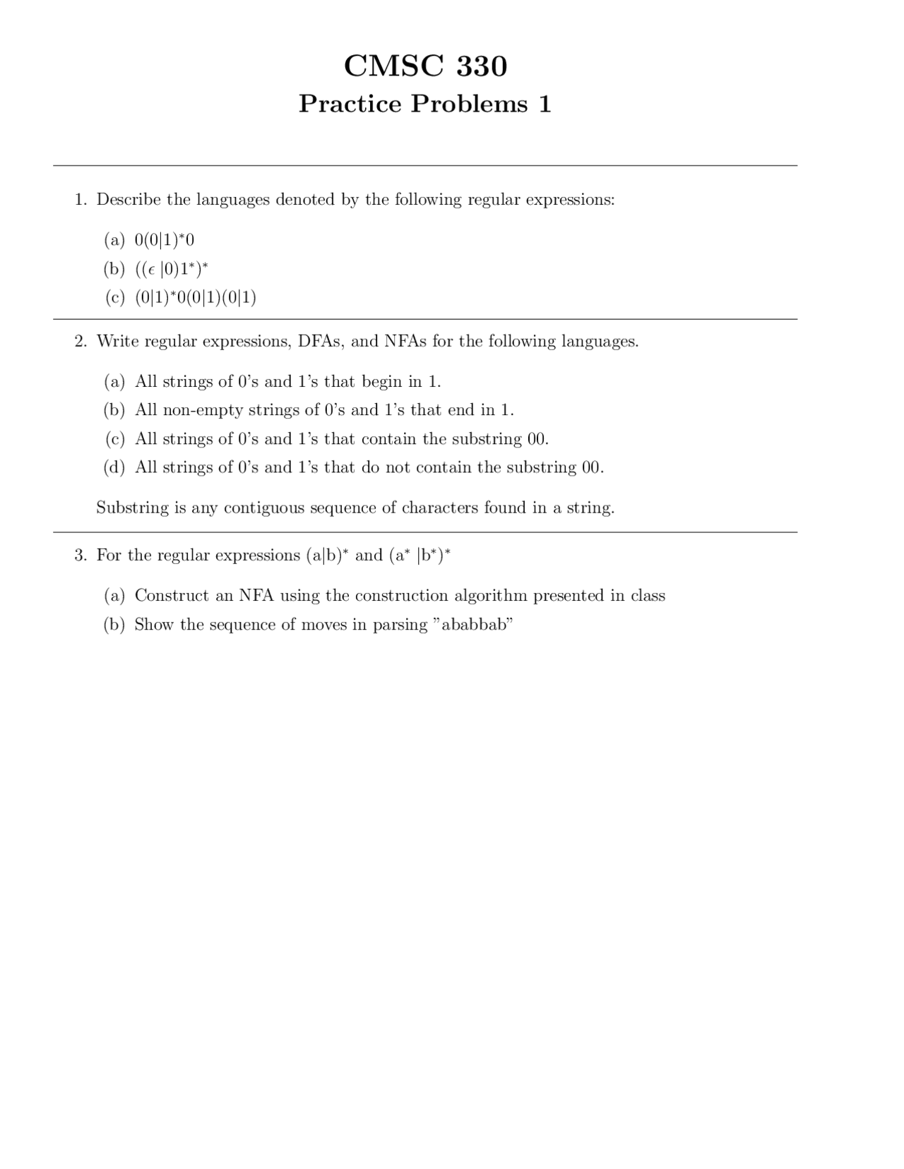 Practice Problems 1 Organization Programming Languages Cmsc 330 Docsity