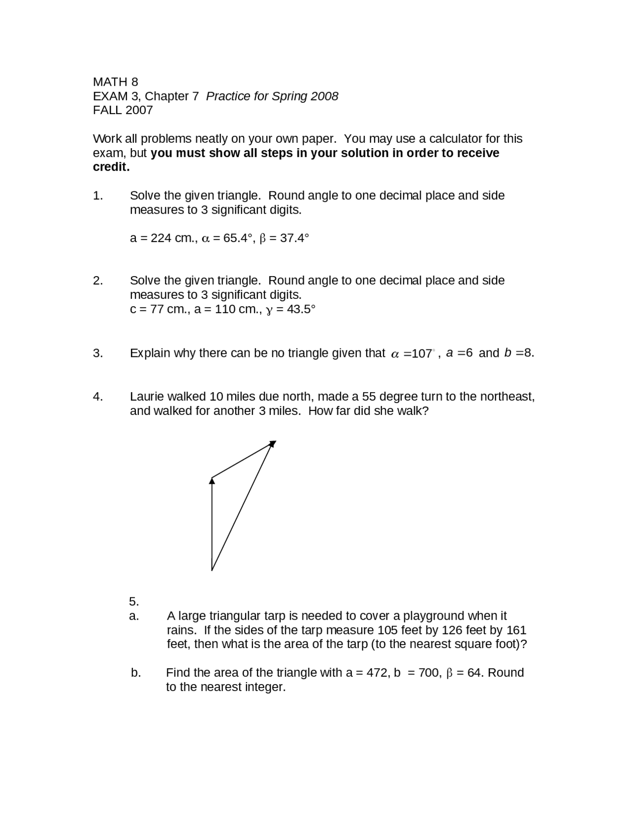 Practice Questions For Exam 3 Trigonometry Math 0008 Docsity
