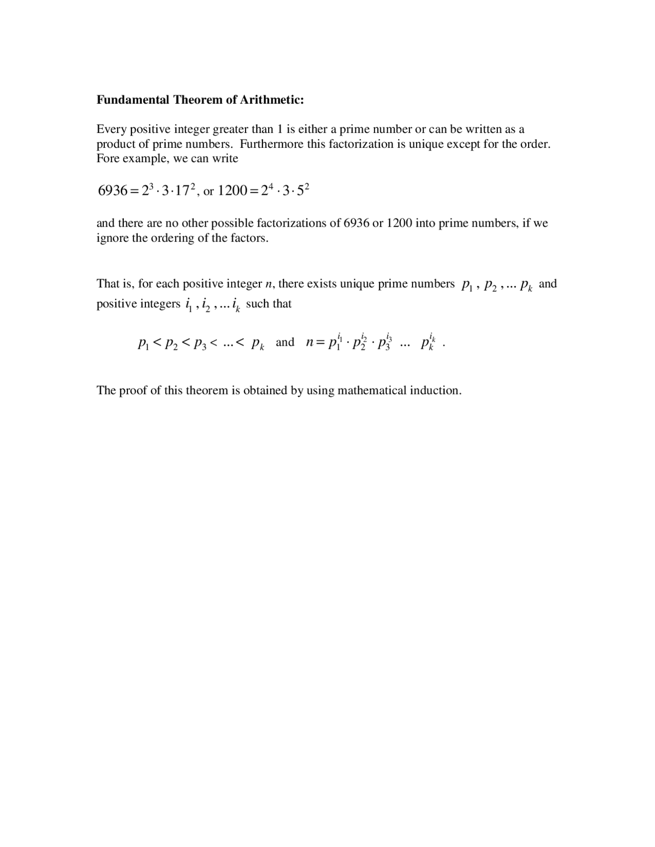 Fundamental Theorem Of Arithmetic Proof