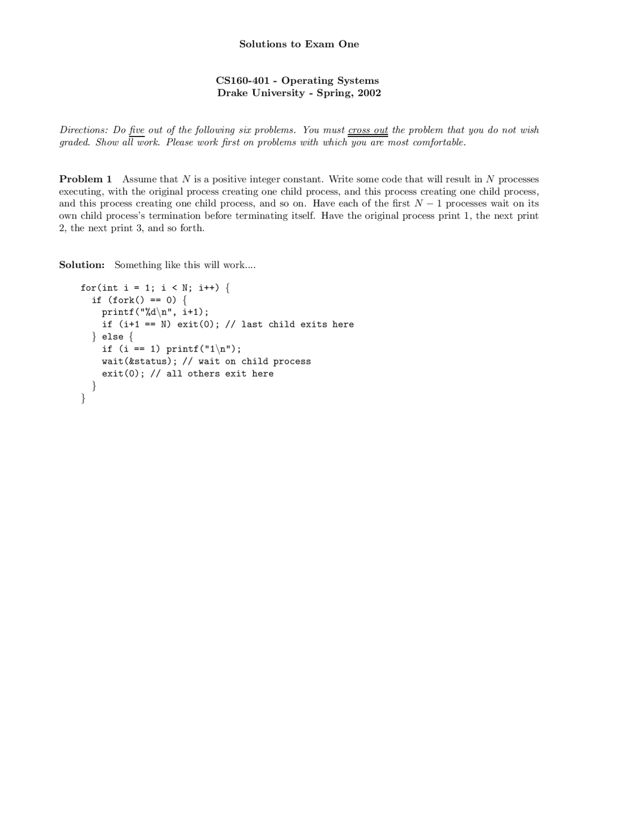 Solutions To Exam 1 Operating Systems Cs 160 Docsity