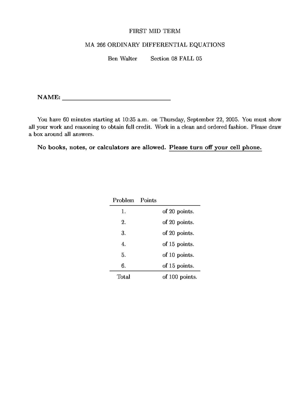 Midterm Exam Questions Ordinary Differential Equations Ma 26600