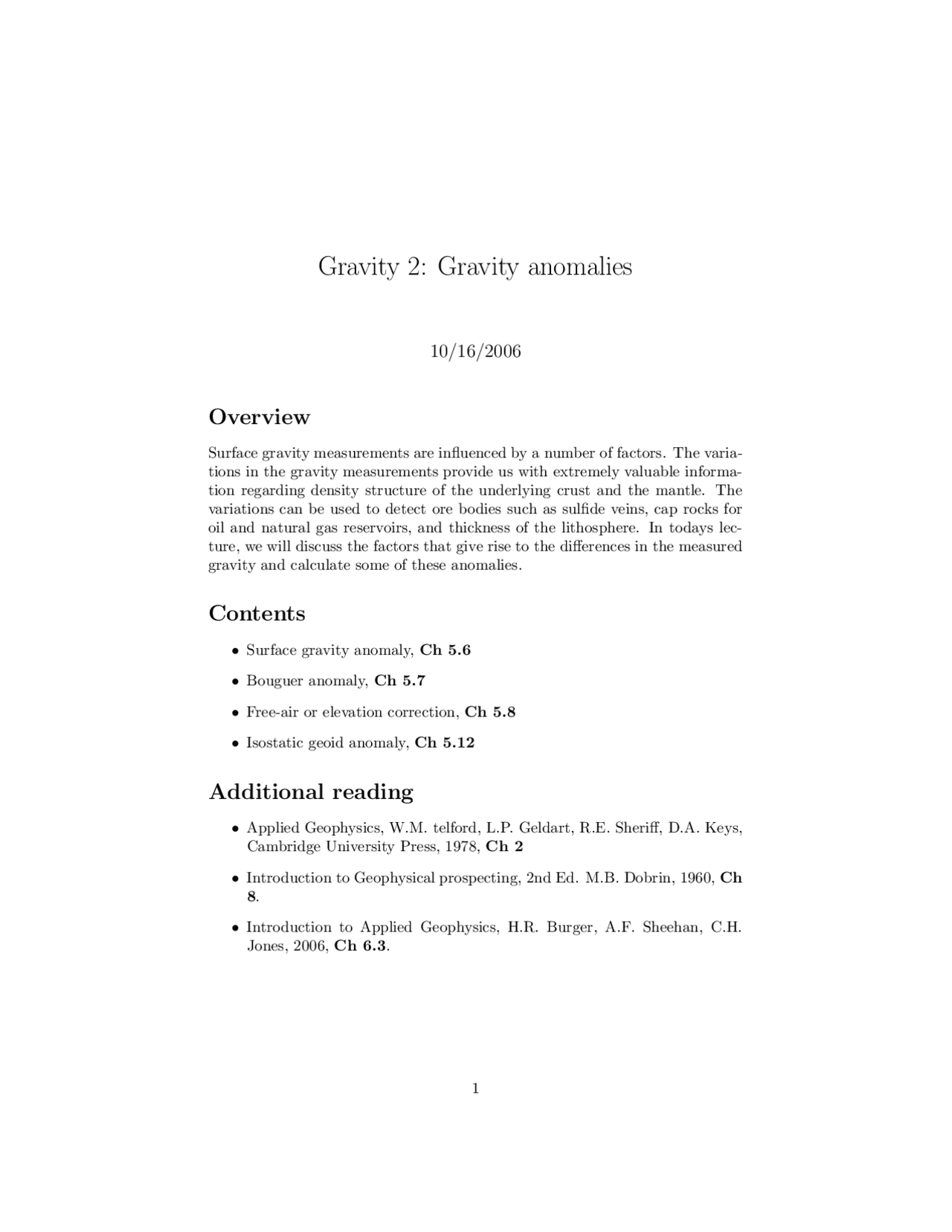 Gravity 2 Gravity Anomalies Lecture Notes Geol 446 Docsity
