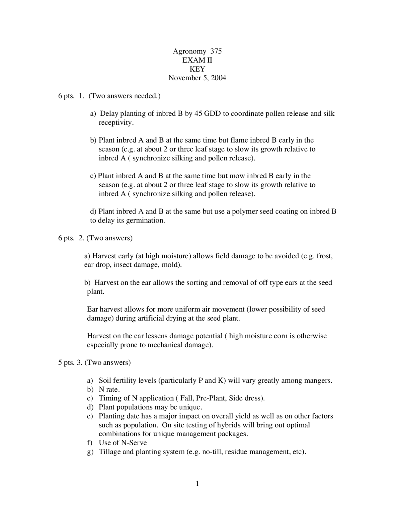 Crop Production Systems Solved Exam Ii Agry 37500 Docsity