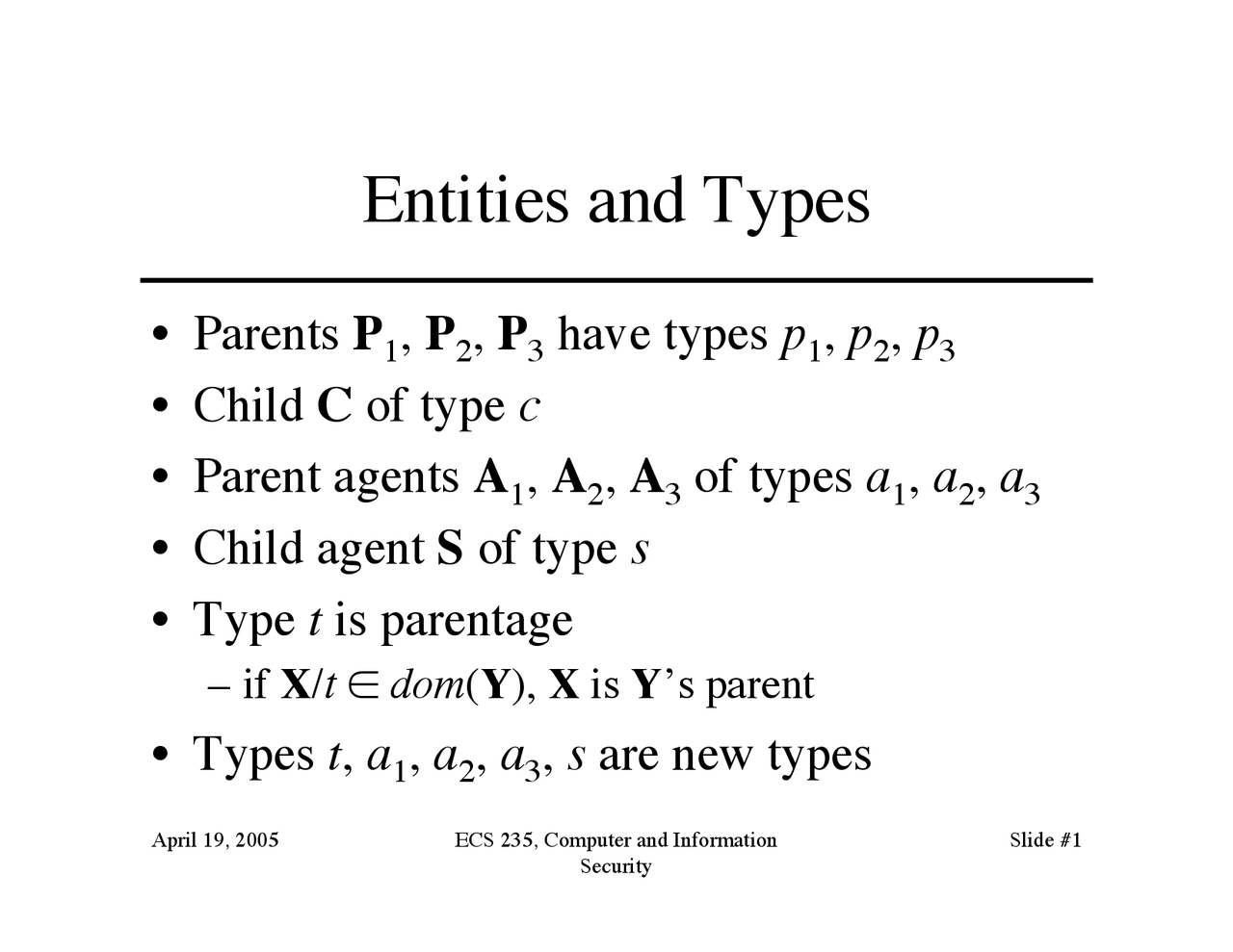 Entities And Types Lecture Slides Ecs 235a Docsity