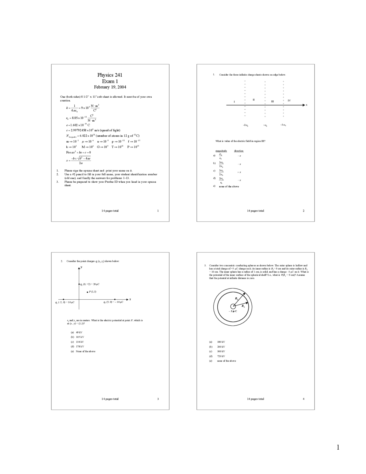 Solved Exam 1 For Electricity And Optics Phys 24100 Docsity