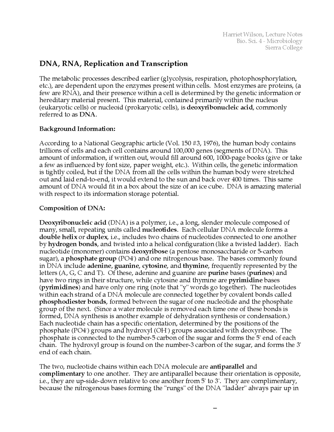 Dna Rna Replication And Transcription Biol 0004 Docsity