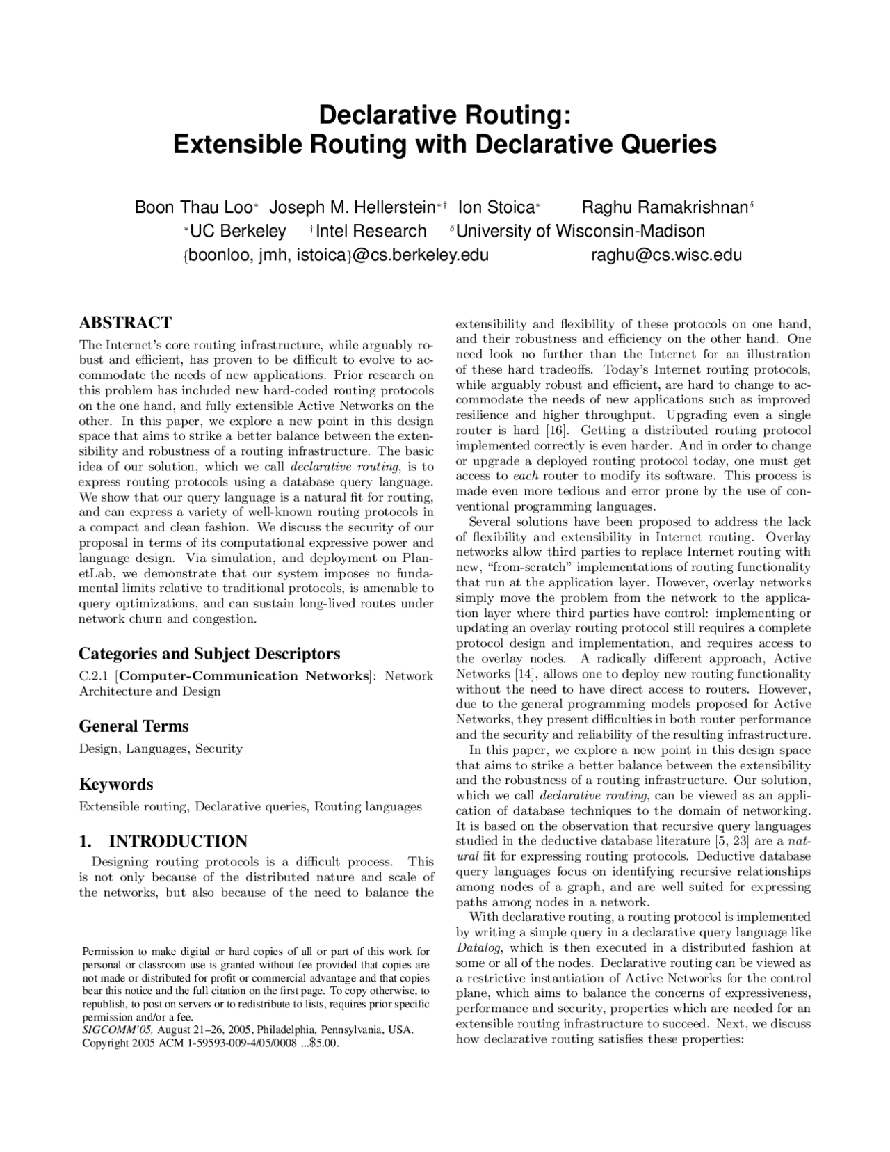 Declarative Routing Extensible Routing With Declarative Queries Cmsc 724 Docsity