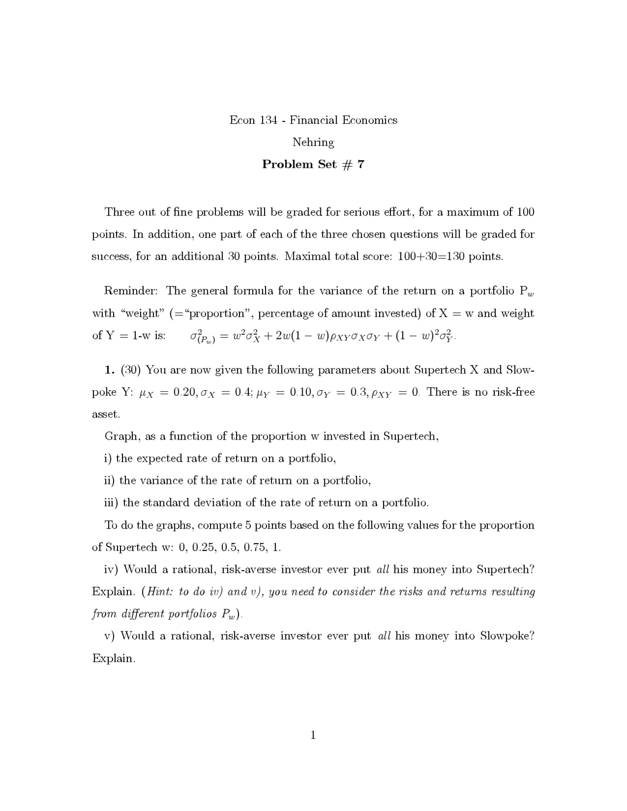 5 Solved Problems On Different Portfolio Variances Assignment 7 Ecn