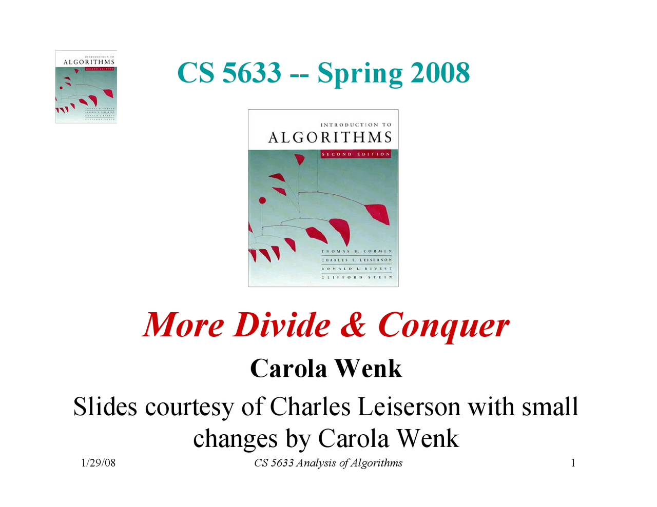 Lecture Notes On The Divide And Conquer Design Paradigm Cs 5633 Docsity