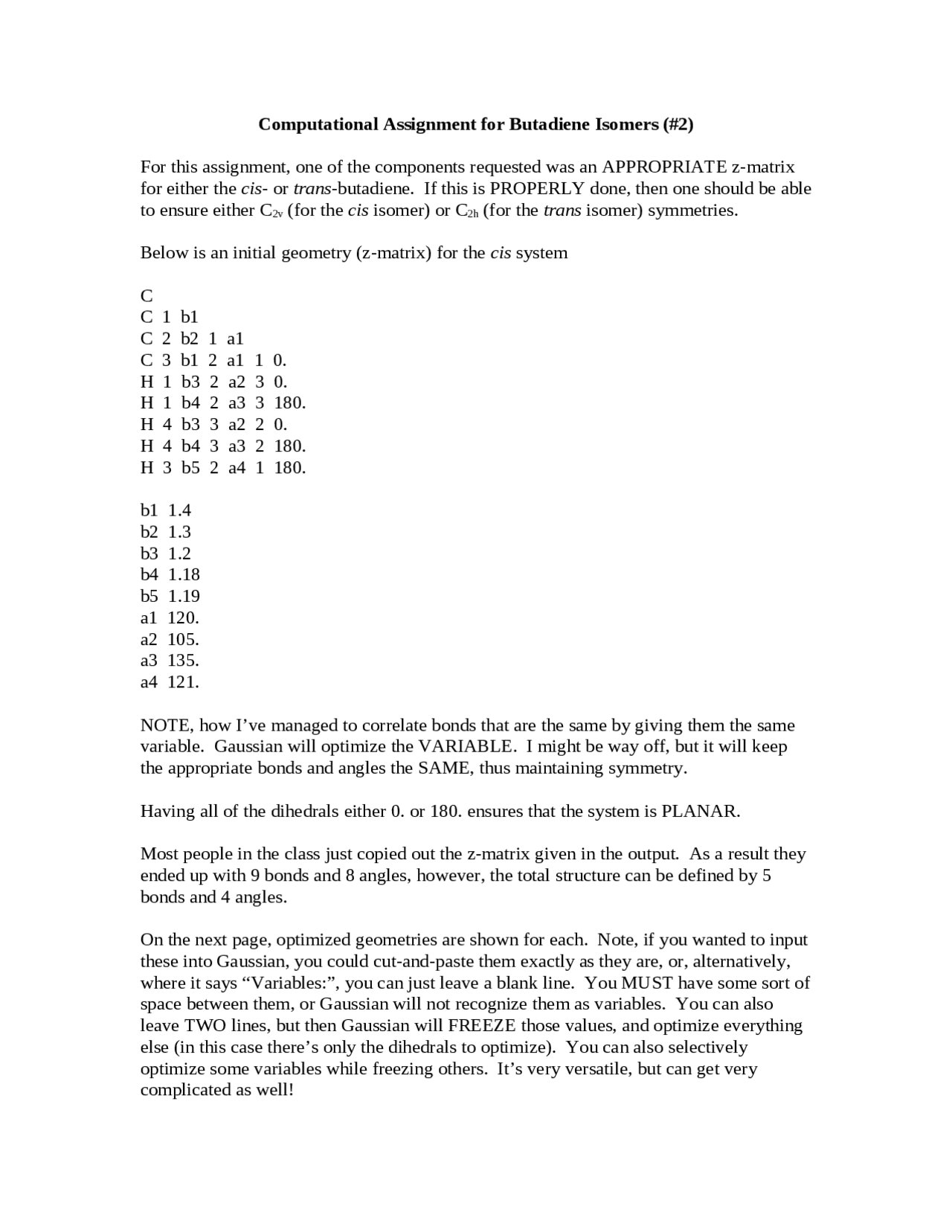 Computational Assignment for Butadiene Isomers - Experimental Chemistry ...