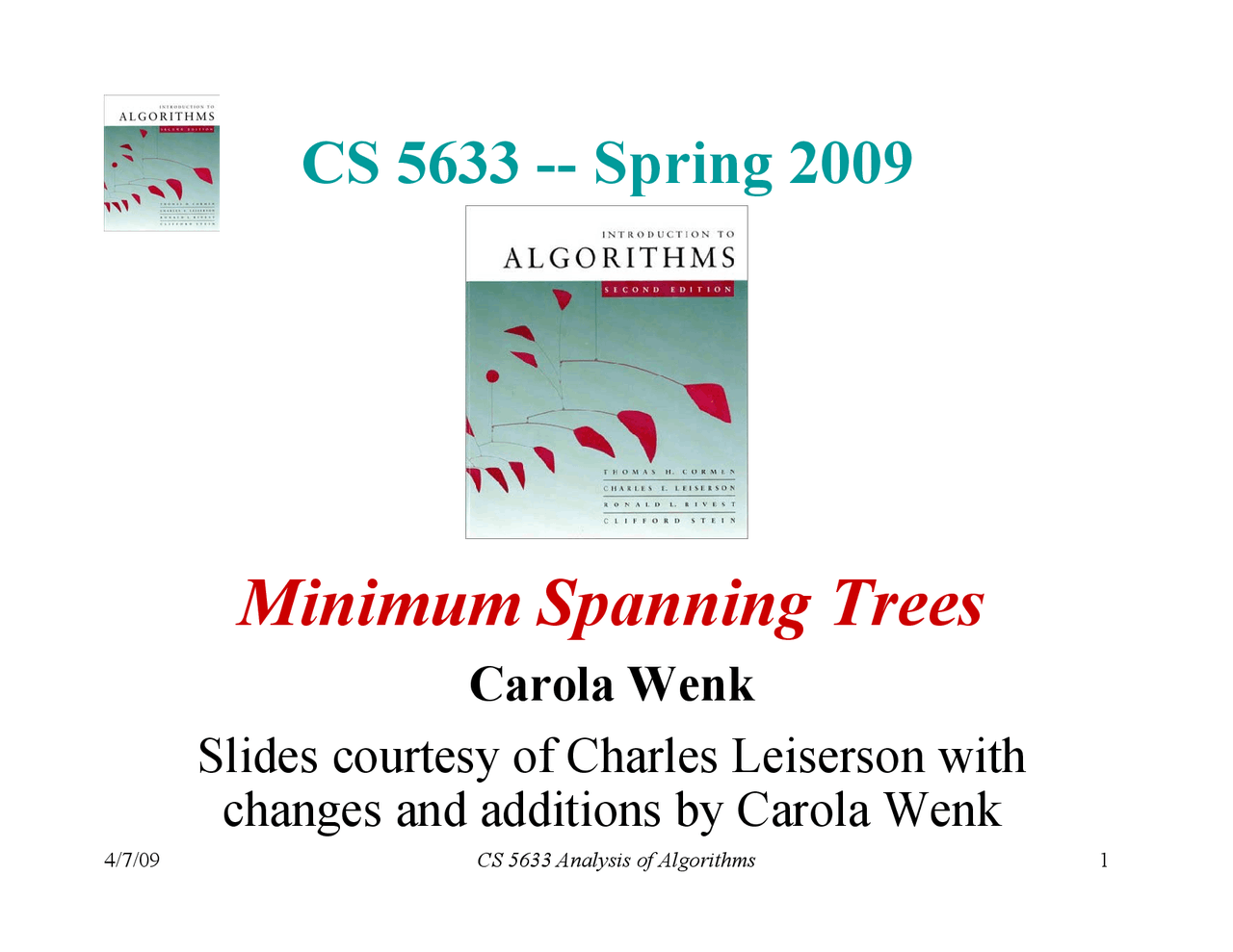 Input And Output Of Minimum Spanning Trees Cs 5633 Docsity