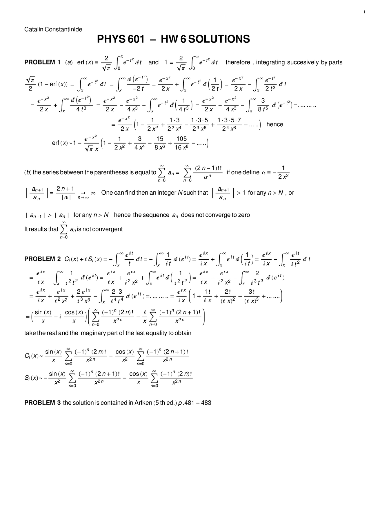Methods Of Theoretical Physics Ii Homework 6 Solutions Phys 60100