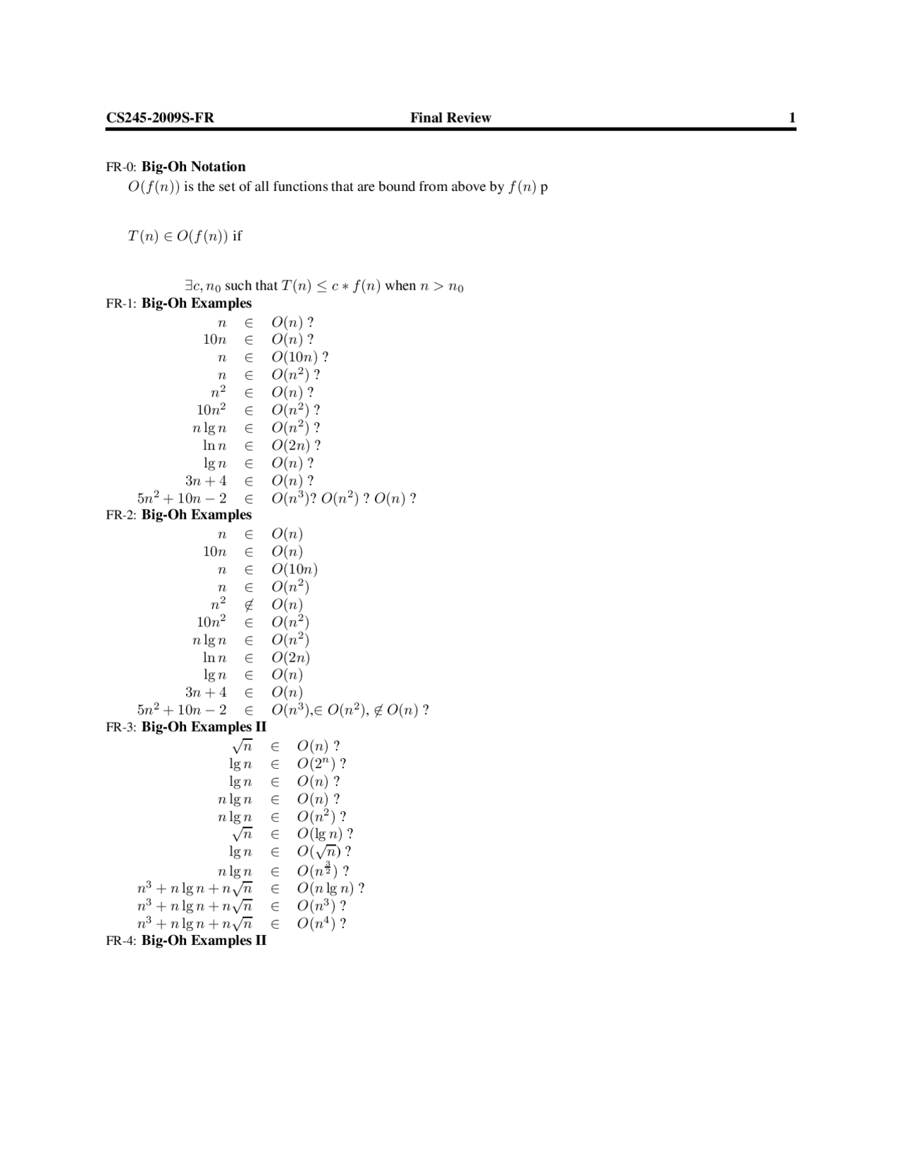 Final Exam Review Sheet Data Structure And Algorithms Cs 245 Docsity