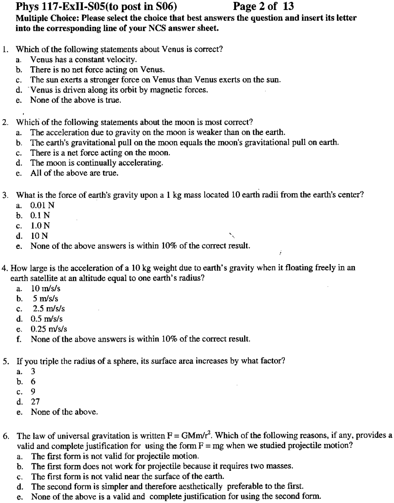 59 Multiple Choice Questions For Old Exam 2 Introduction To Physics